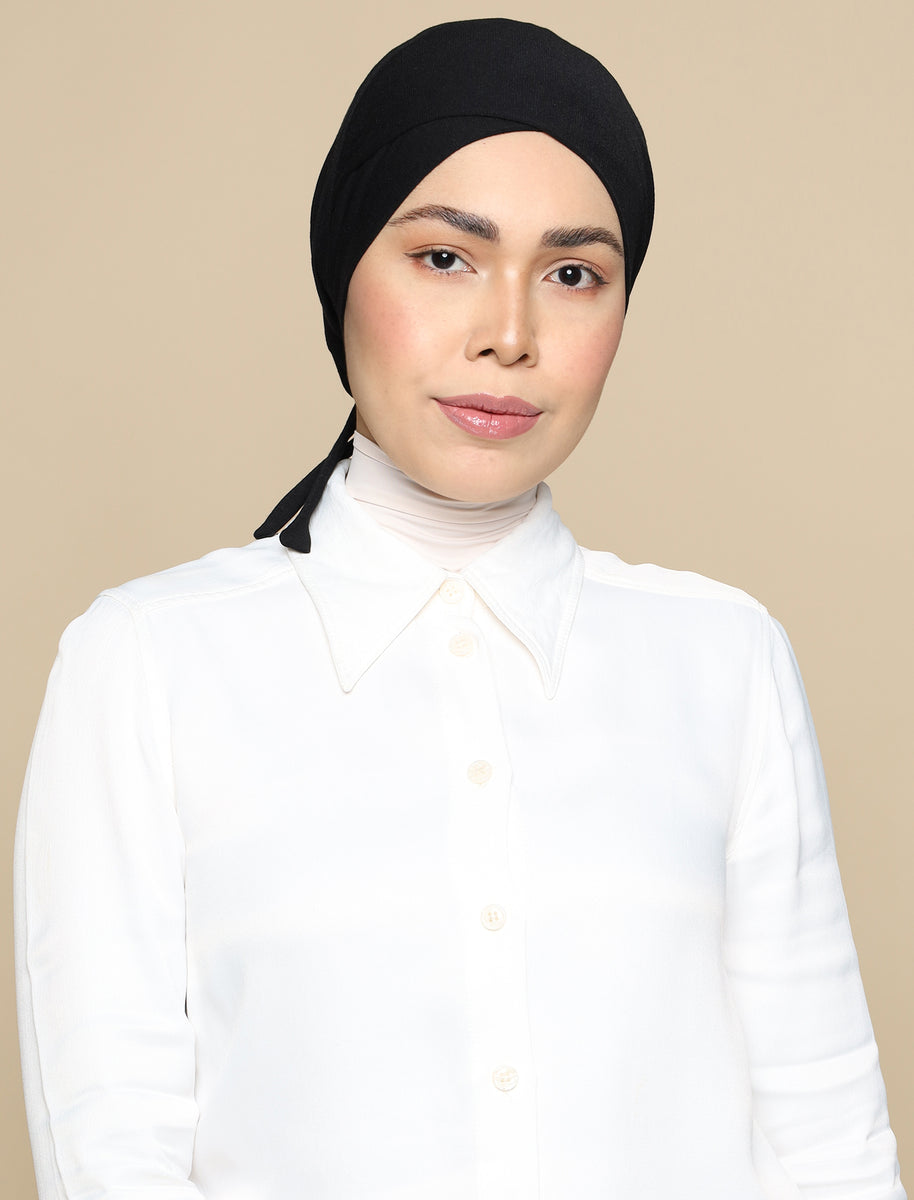 V Bonnet Soft Jersey Underscarf - Black – ADLINA ANIS