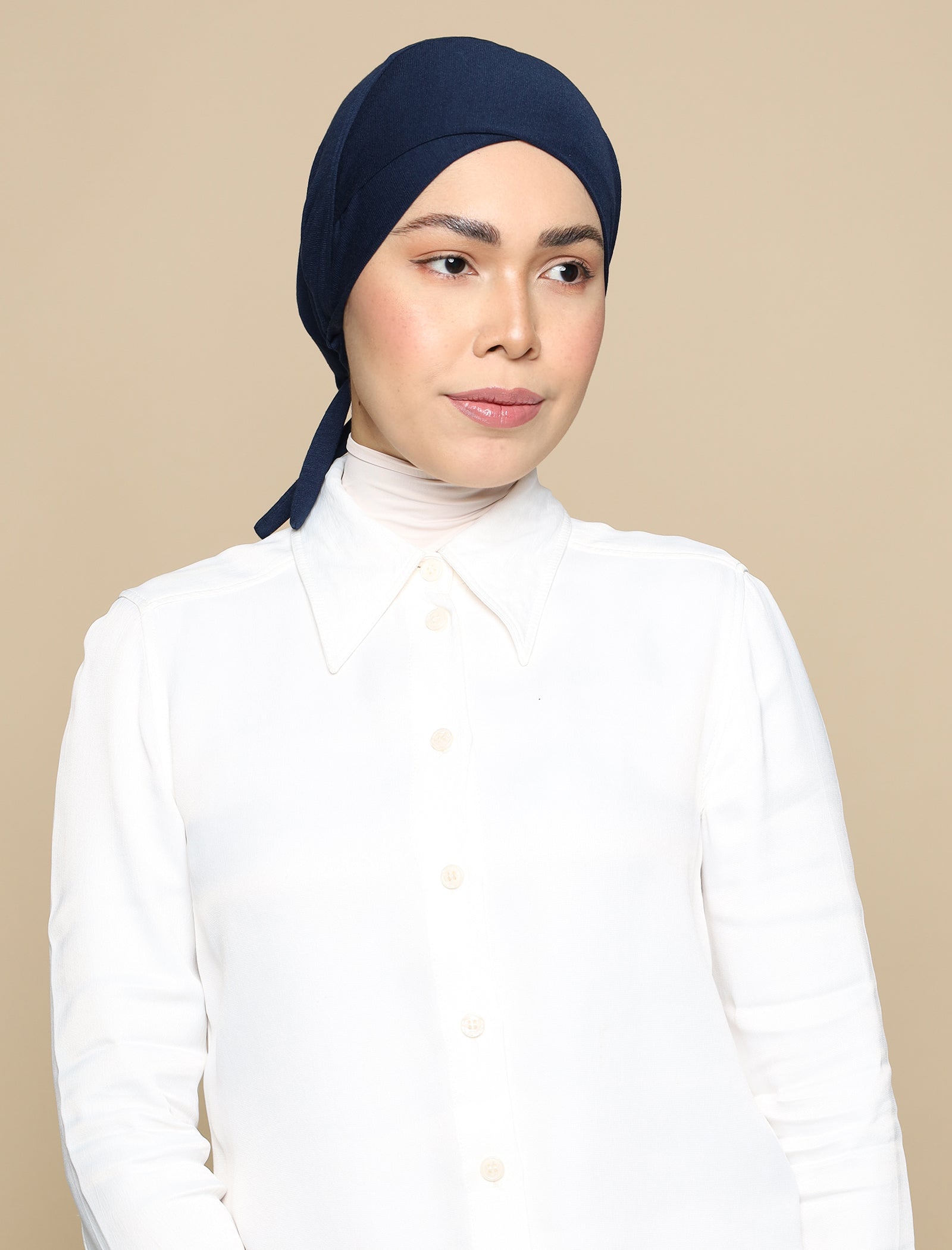 V Bonnet Soft Jersey Underscarf - Navy – ADLINA ANIS
